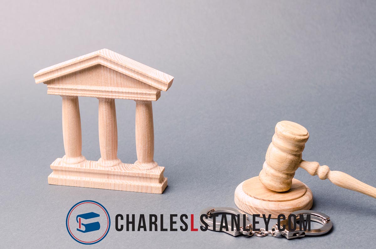 Courthouse and handcuffs. The concept of the court. Verdicts in ...